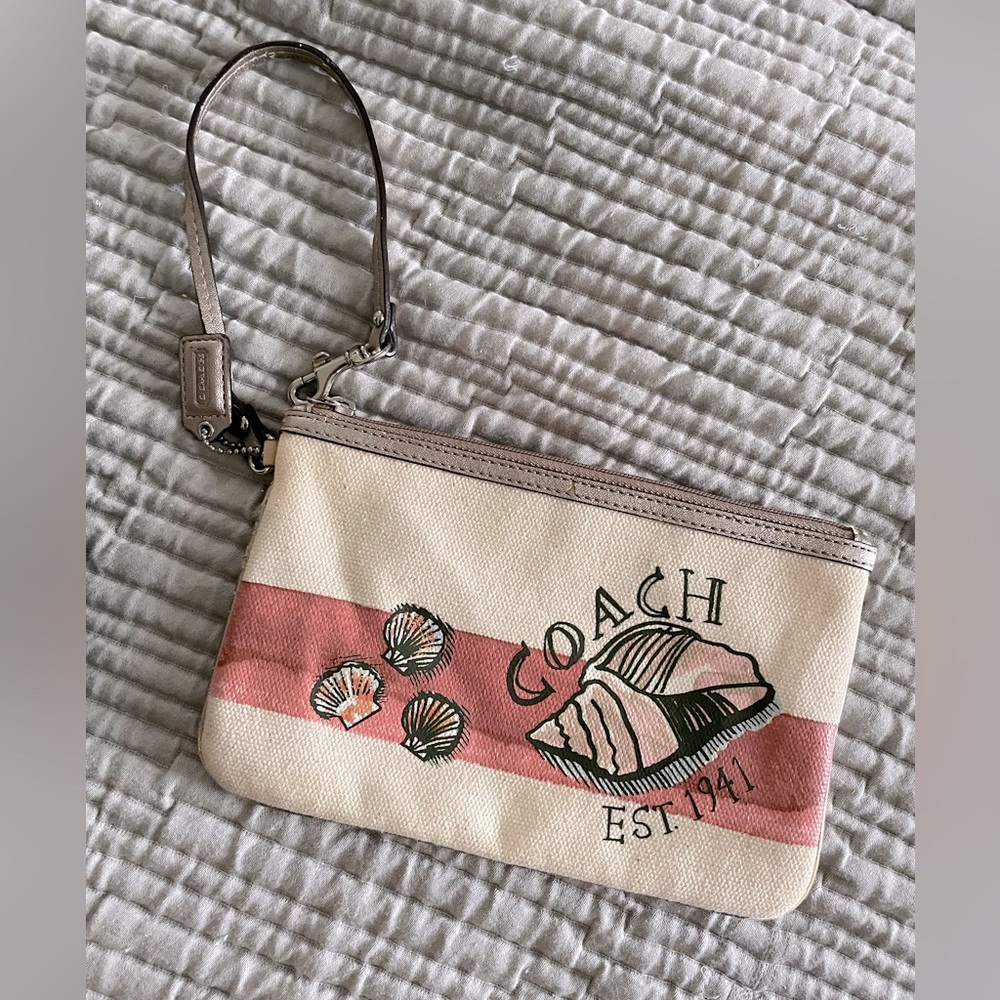 Coach Seashell Canvas & Metallic Leather Wristlet - Gem